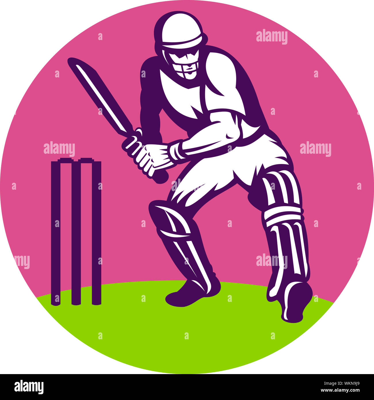 illustration of a cricket sports batsman batting viewed from front set ...