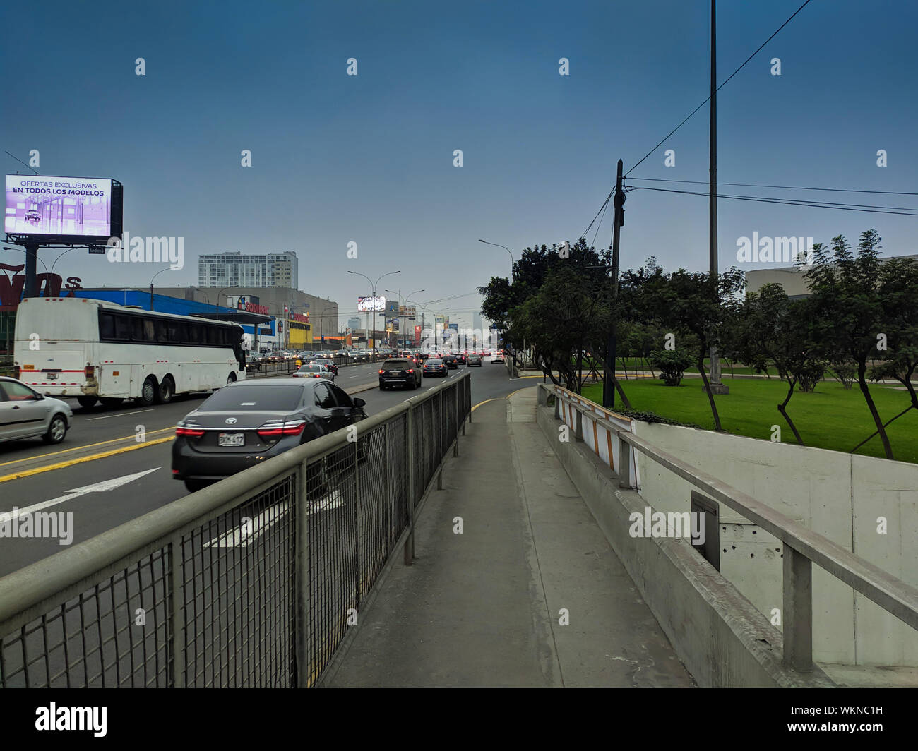Heavy traffic on the main highway Javier Prado in the district of San ...