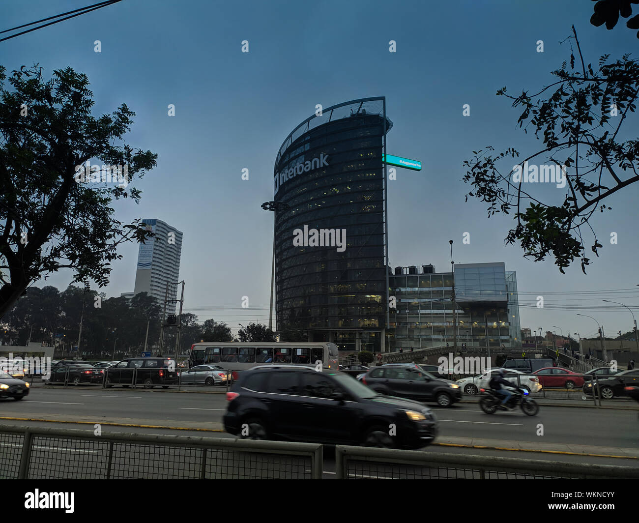 Heavy traffic on the main highway Javier Prado in the district of San ...