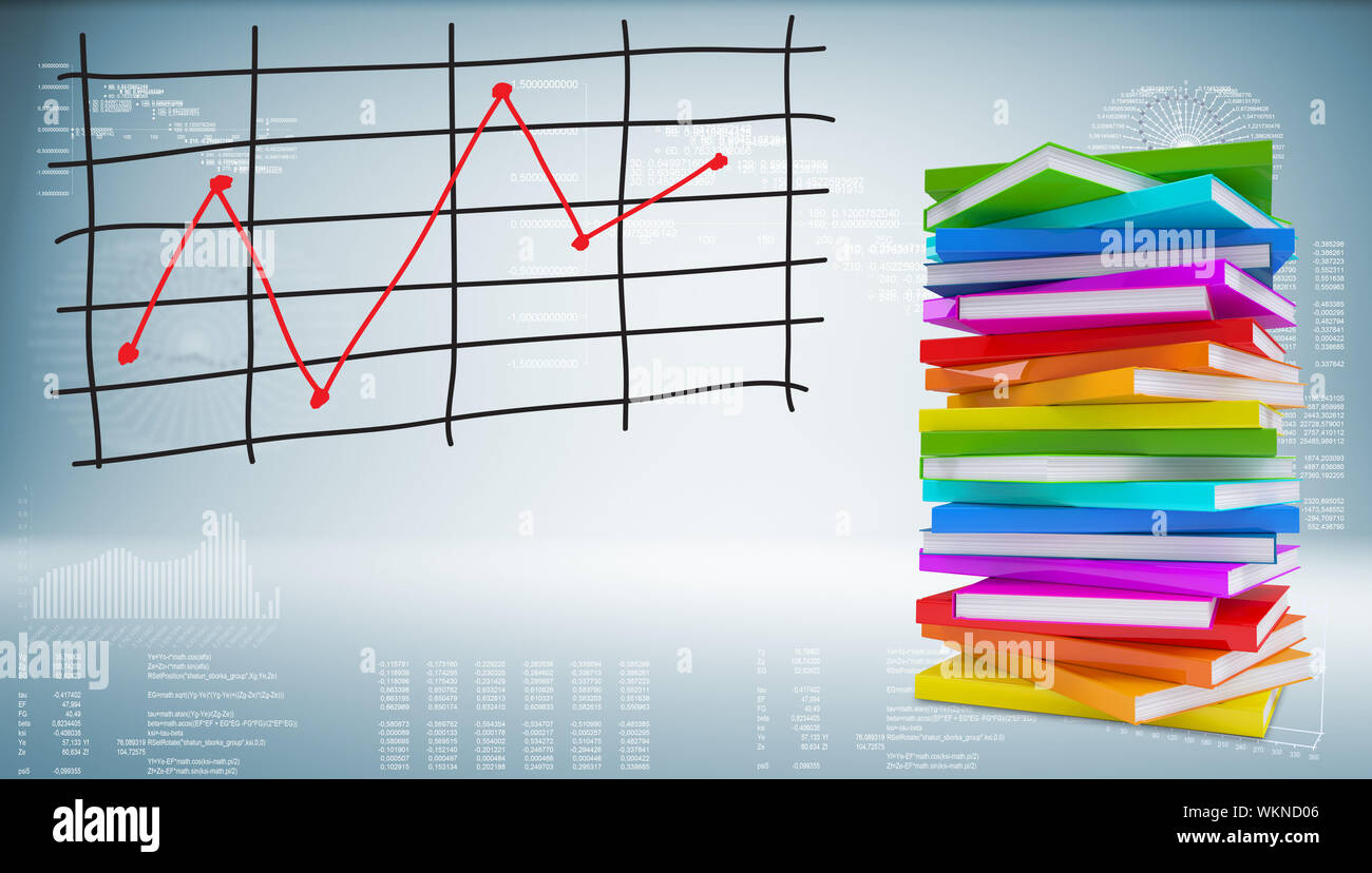 Books stack and graph of price changes. Graphs and texts as backdrop ...