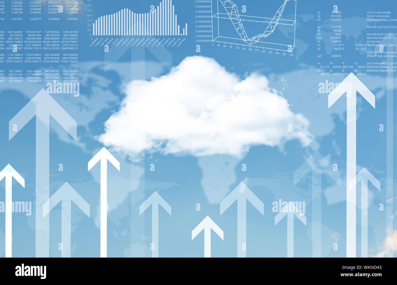 Cloud, world map and arrows. Business concept Stock Photo - Alamy