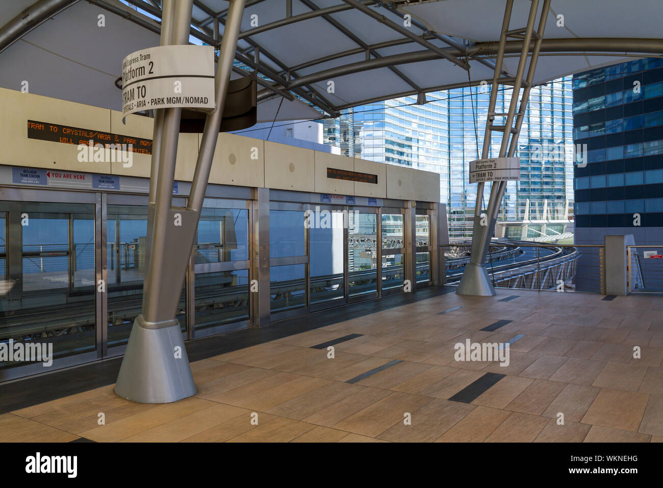 Las Vegas, NV / USA – May 11, 2019: The Aria Express tram station at ...