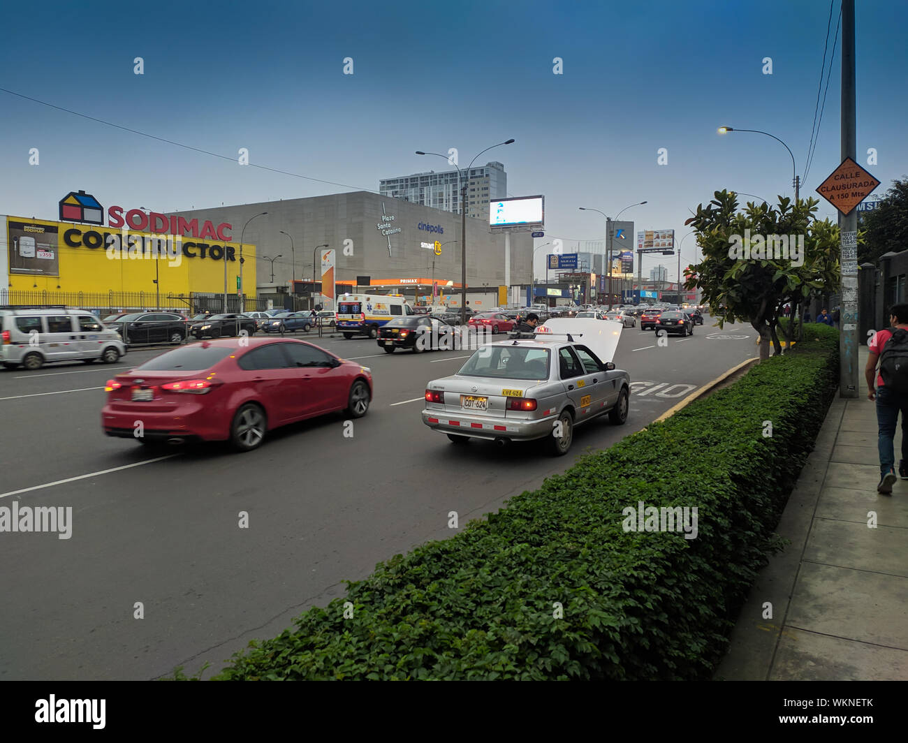 Heavy traffic on the main highway Javier Prado in the district of San ...