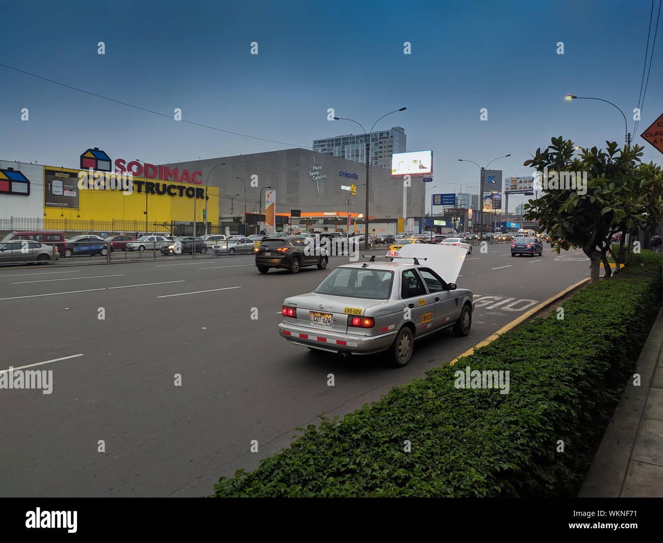 Heavy traffic on the main highway Javier Prado in the district of San ...