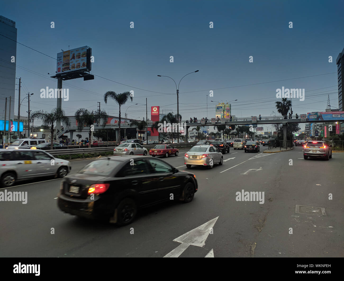 Heavy traffic on the main highway Javier Prado in the district of San ...