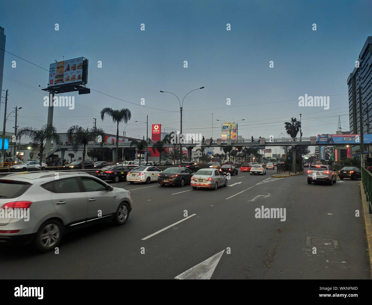 Heavy traffic on the main highway Javier Prado in the district of San ...