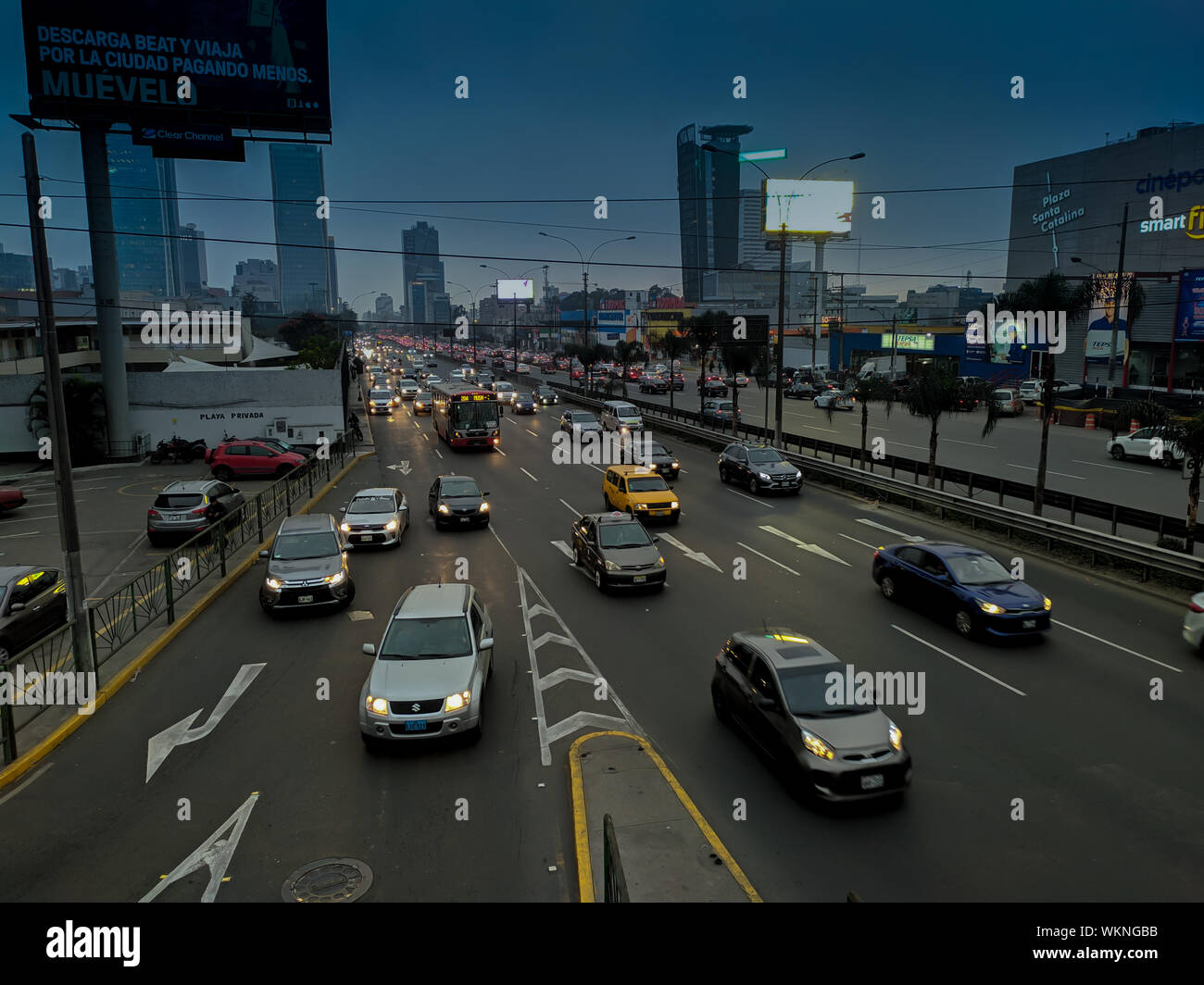 Heavy traffic on the main highway Javier Prado in the district of San ...