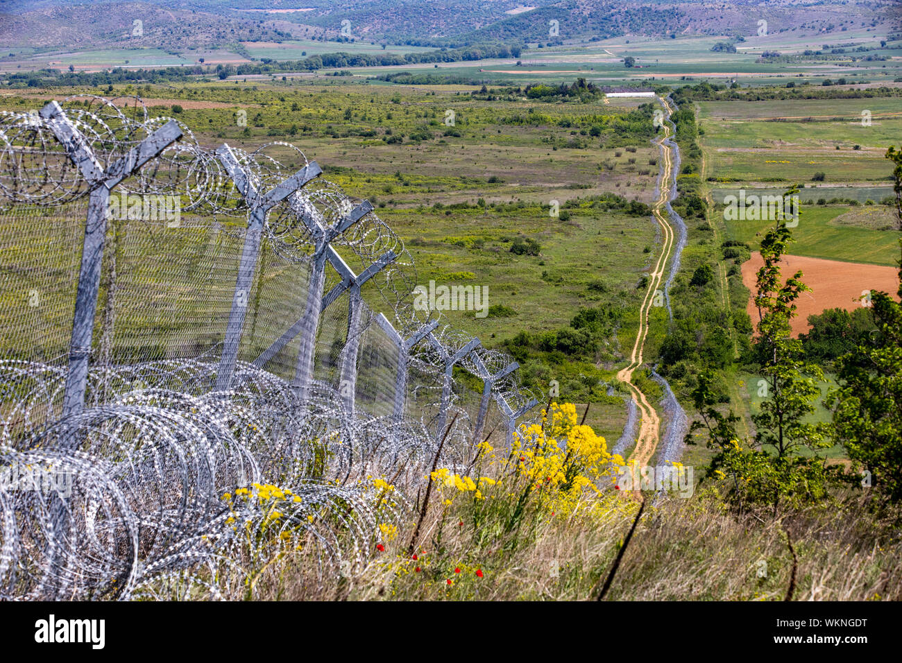 Greece, border with North Macedonia, section at boundary stone 52 Stock ...