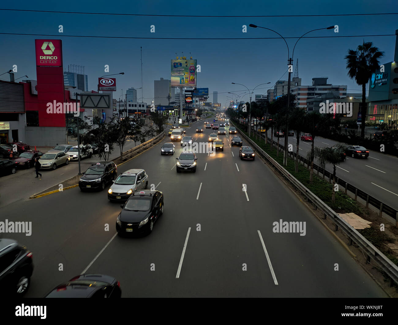 Heavy traffic on the main highway Javier Prado in the district of San ...