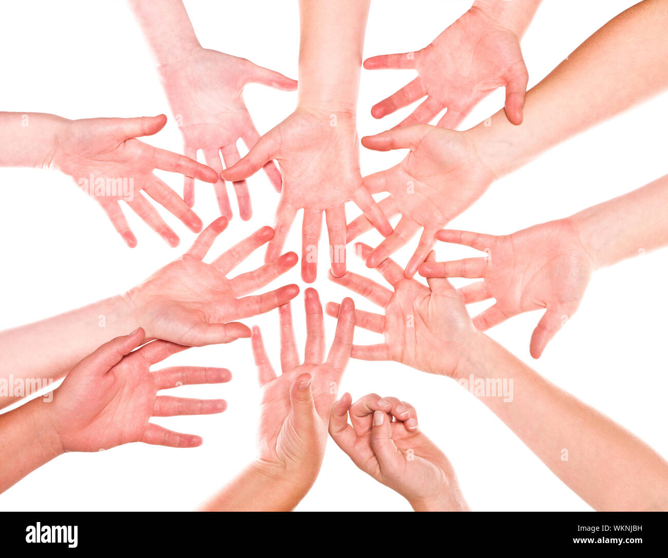 Large group of human hands isolated on white background Stock Photo - Alamy
