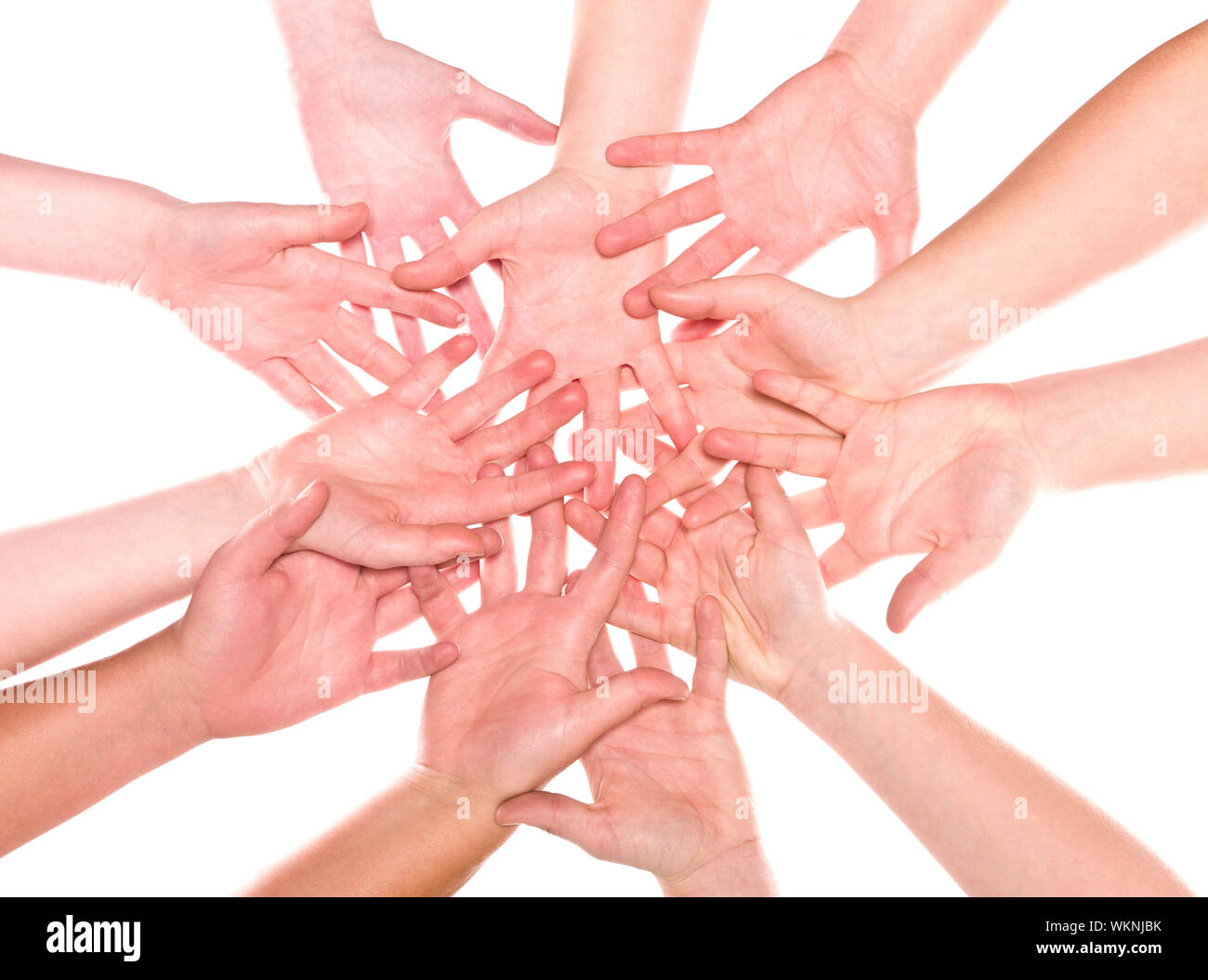 Large group of human hands isolated on white background Stock Photo - Alamy