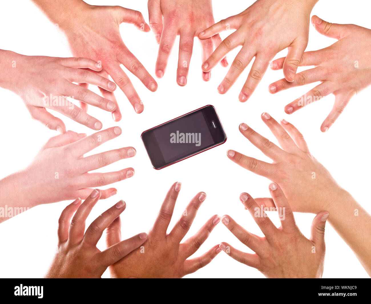 Large group of Human Hands and a cell-phone Stock Photo - Alamy
