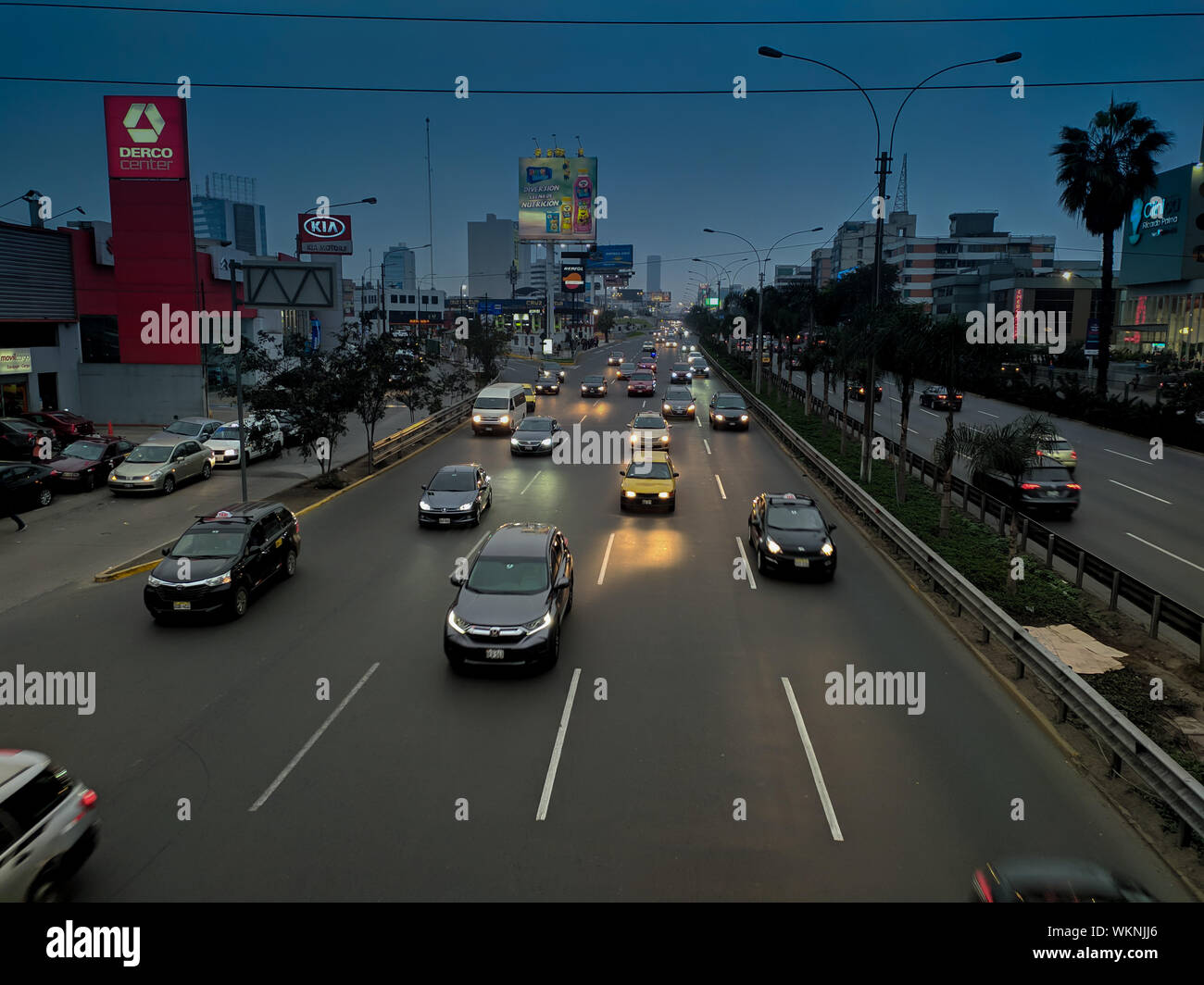 Heavy traffic on the main highway Javier Prado in the district of San ...