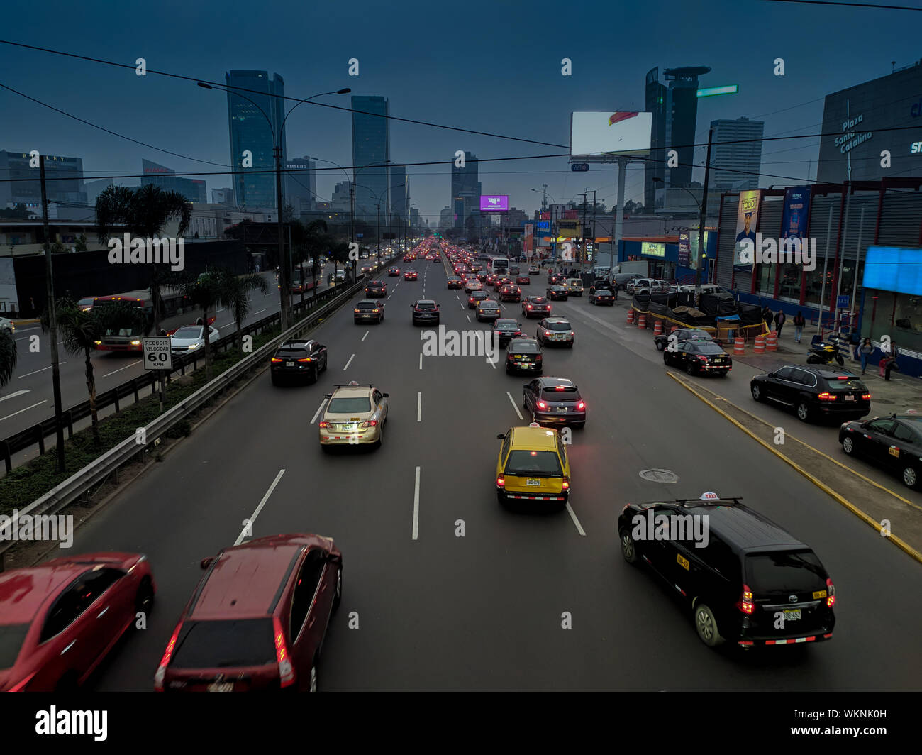 Heavy traffic on the main highway Javier Prado in the district of San ...