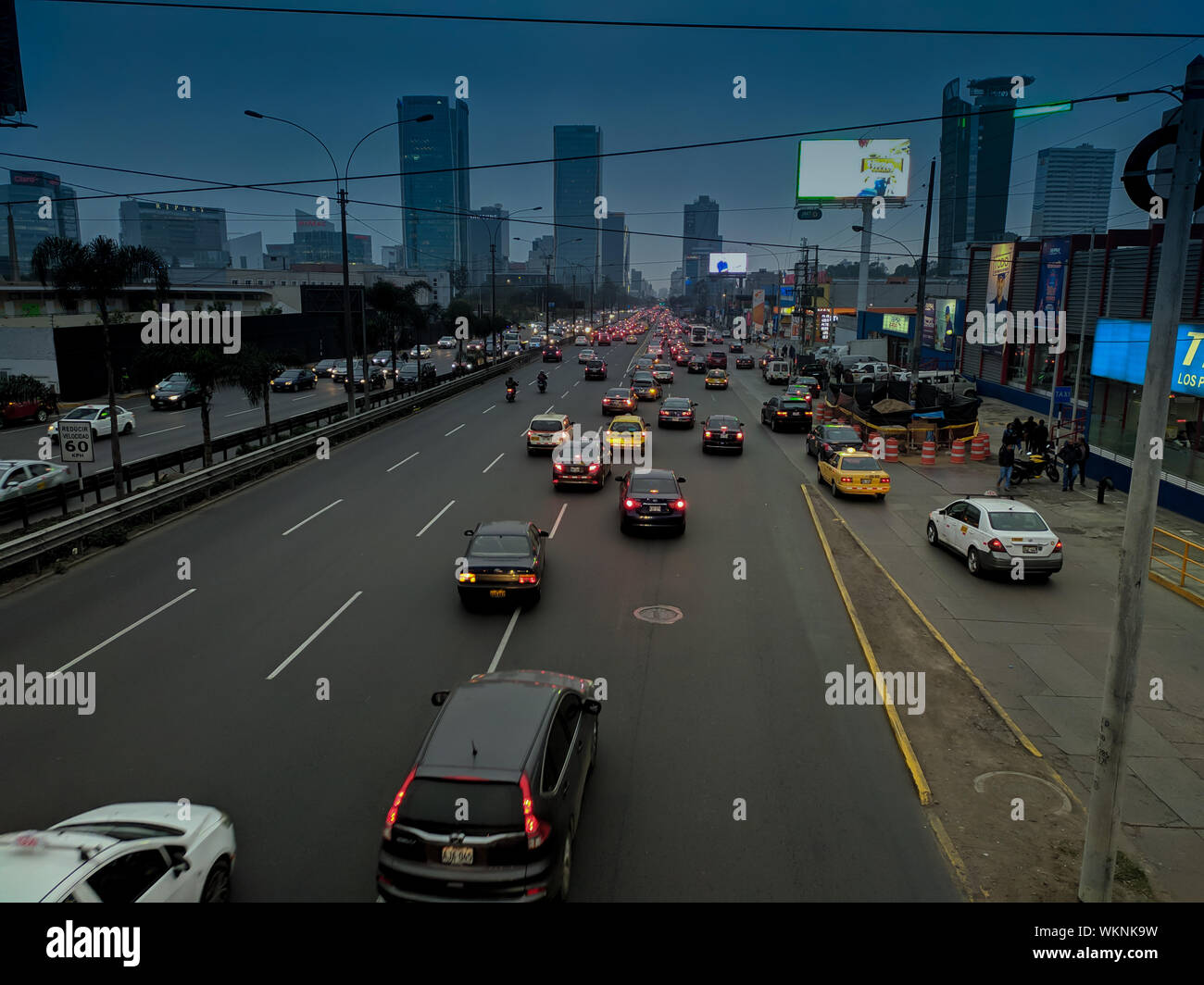 Heavy traffic on the main highway Javier Prado in the district of San ...