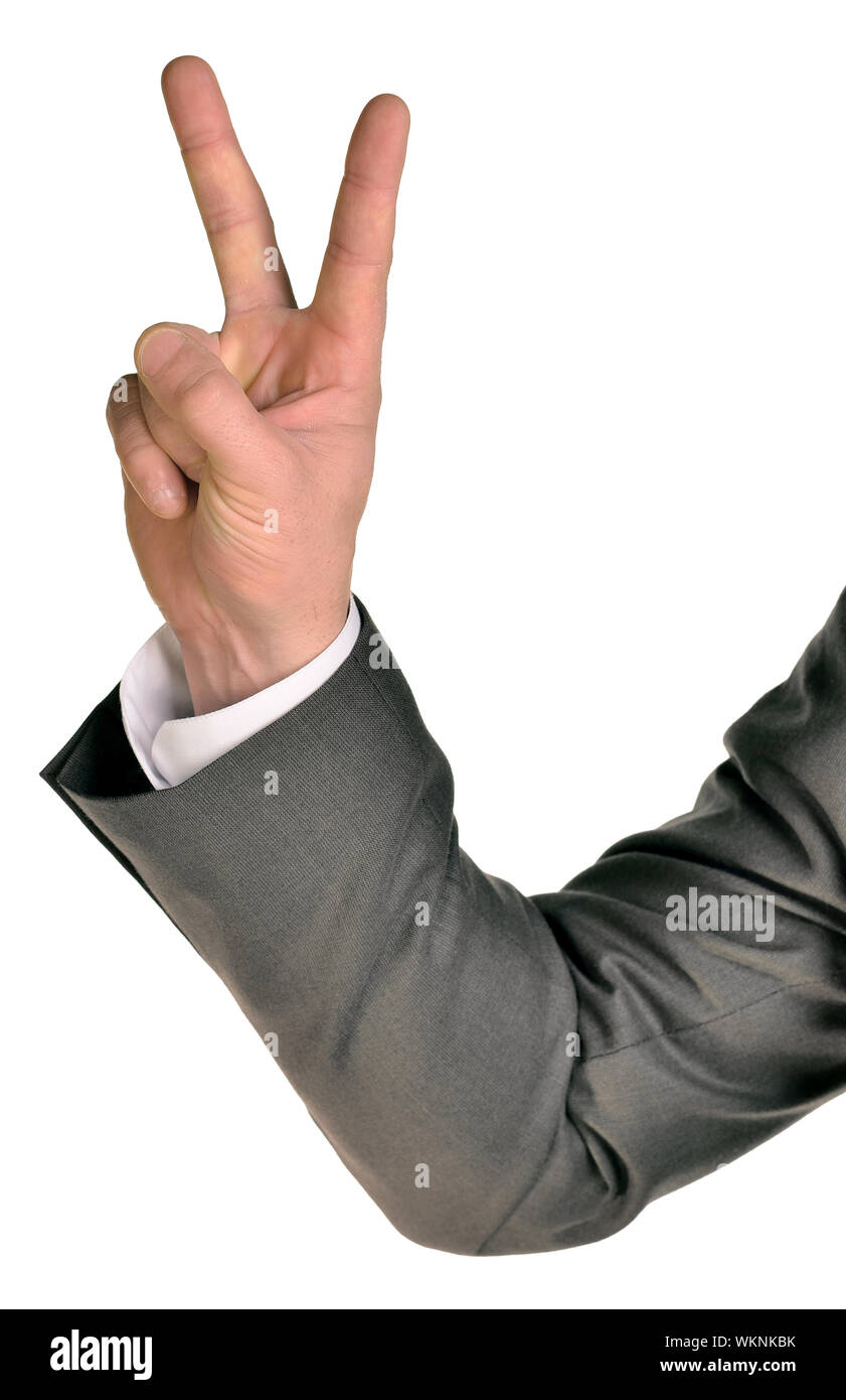 Man showing two fingers suit hi-res stock photography and images - Alamy