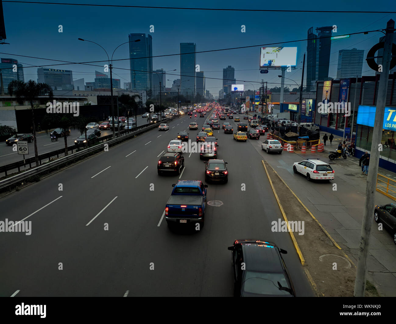 Heavy traffic on the main highway Javier Prado in the district of San ...