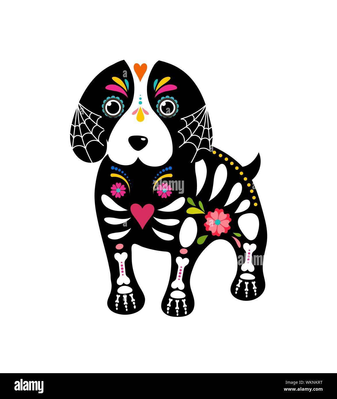 Day of the dead, Dia de los moertos, dogs skull and skeleton decorated ...