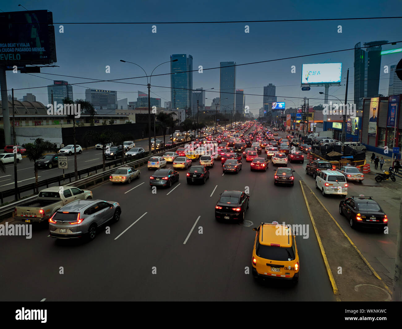 Heavy traffic on the main highway Javier Prado in the district of San ...