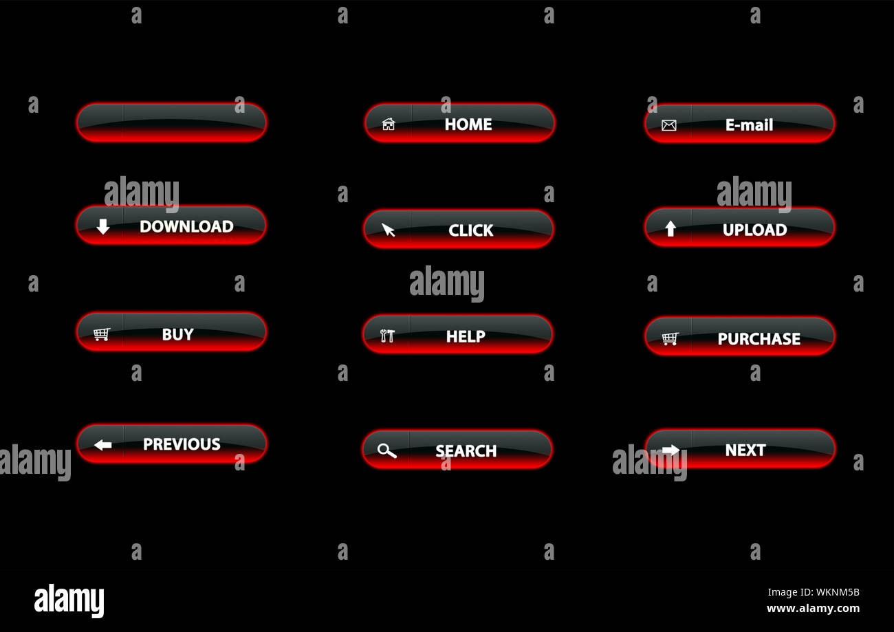red neon web buttons, black background Stock Photo - Alamy