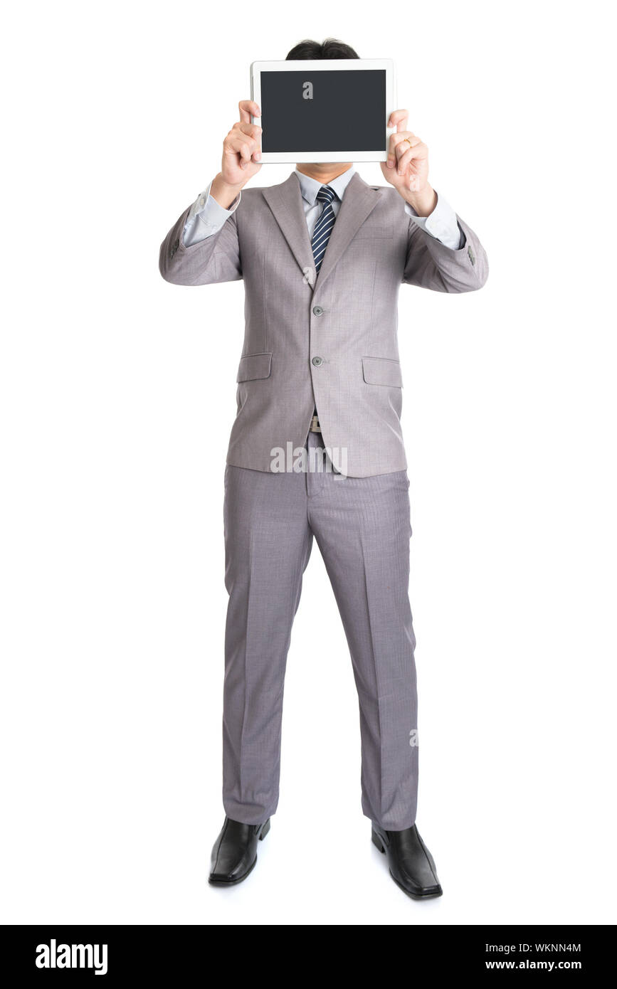 Full body Asian businessman hand holding digital computer tablet ...