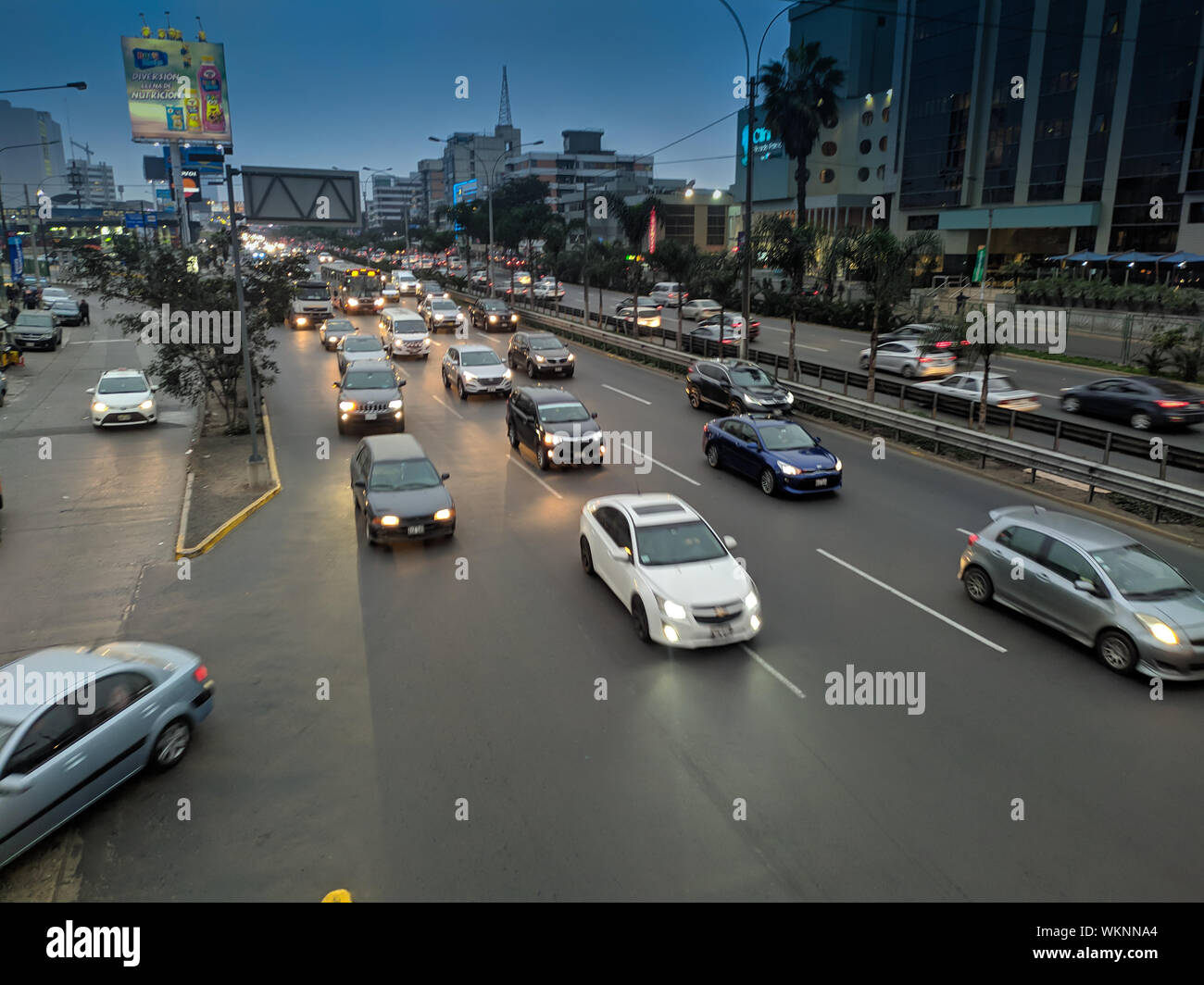 Heavy traffic on the main highway Javier Prado in the district of San ...