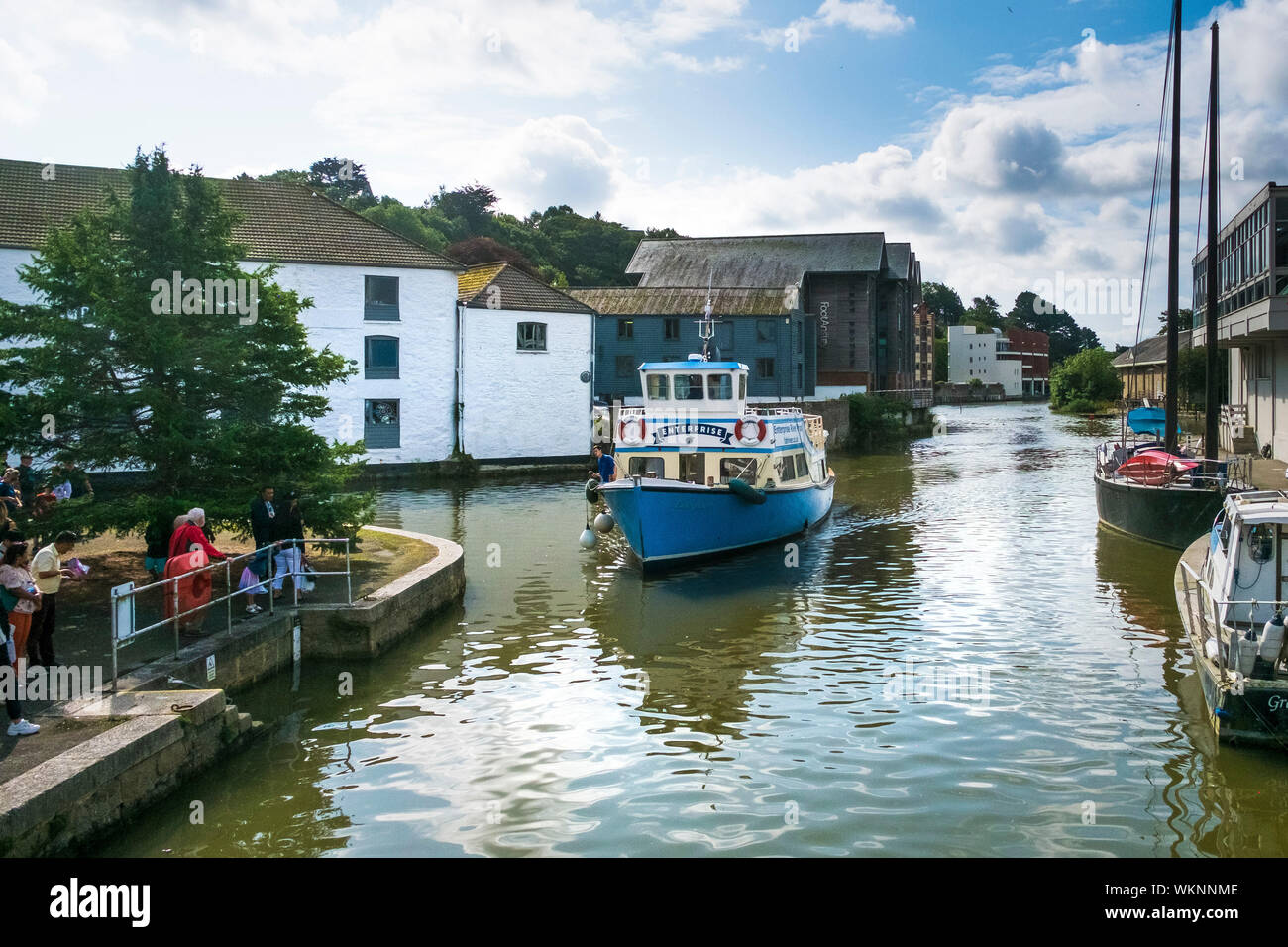 The Enterprise, a ferry boat aproaching Truro Town Quay in Truro City ...
