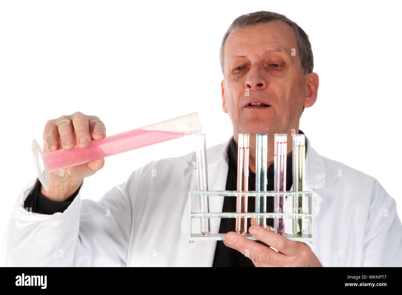 dangerous experiment with liquids and testtubes in the laboratory by a ...