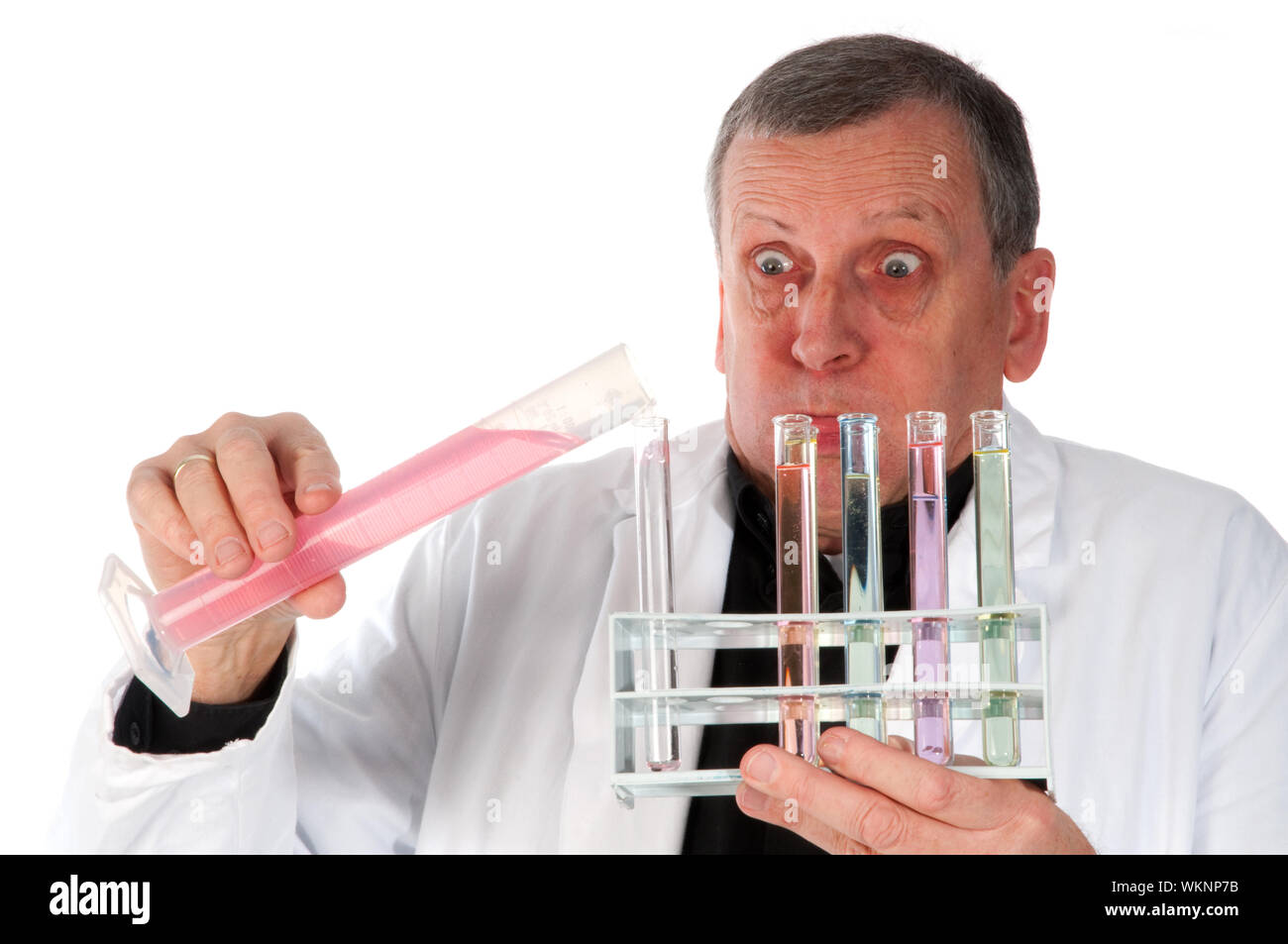 dangerous experiment with liquids and testtubes in the laboratory by a ...