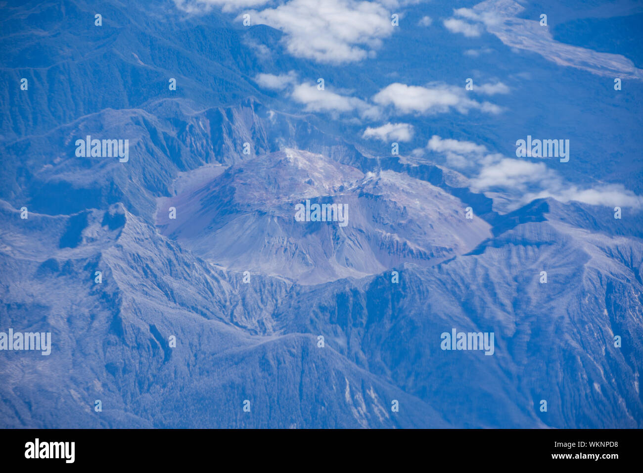 Aerial view of volcanoes in the Chilean Lake District viewed from an ...