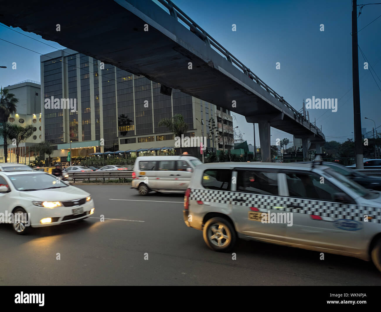 Heavy traffic on the main highway Javier Prado in the district of San ...