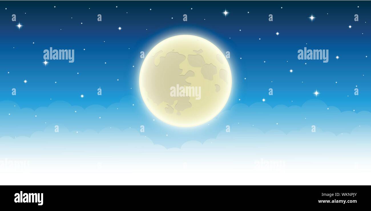 full shiny moon in starry sky vector illustration EPS10 Stock Vector ...