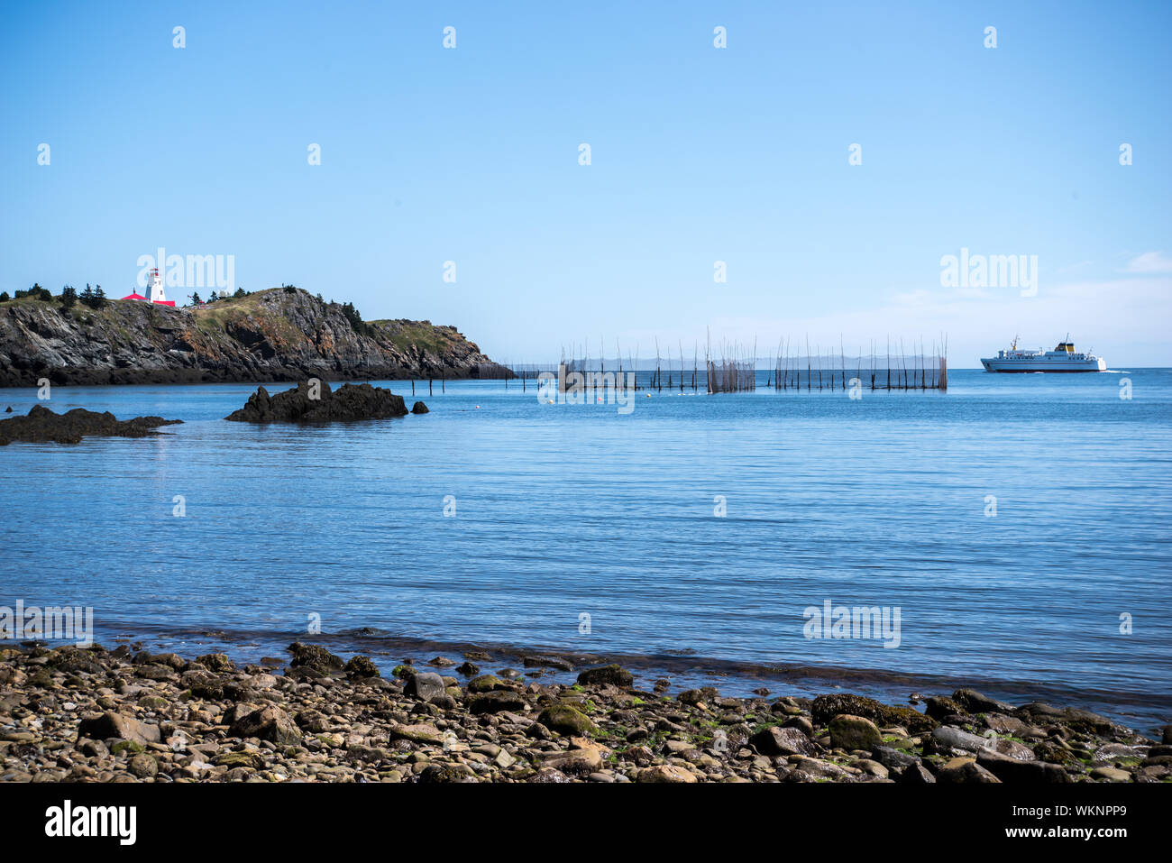 The Grand Manan V Ferry passing Swallowtail Lighthouse on the way into ...