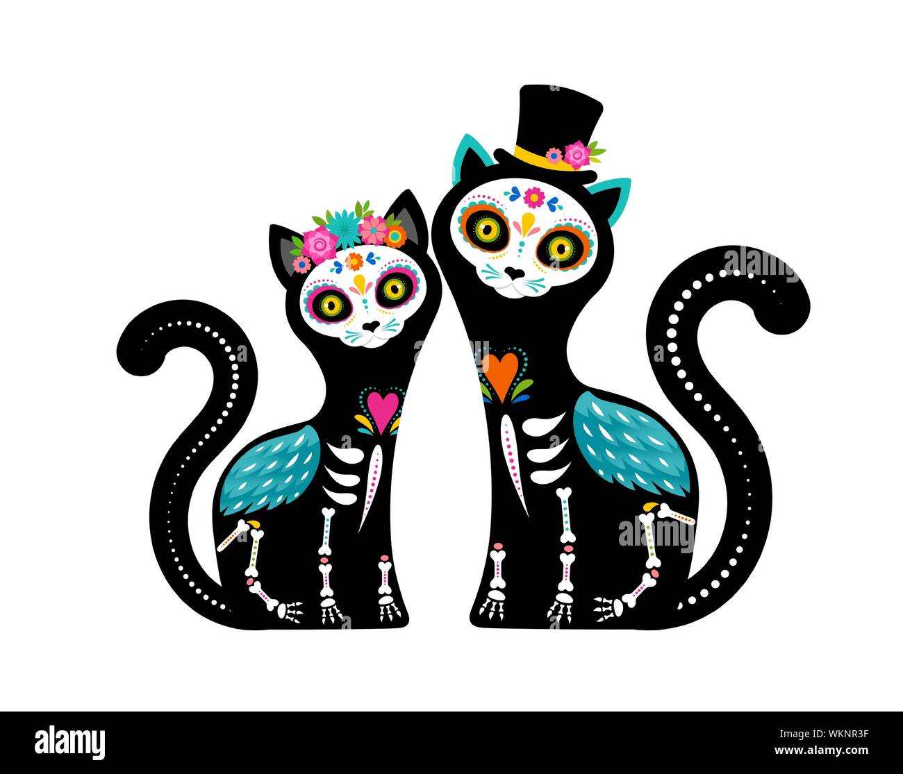 Day of the dead, Dia de los muertos, cats skulls and skeleton decorated ...
