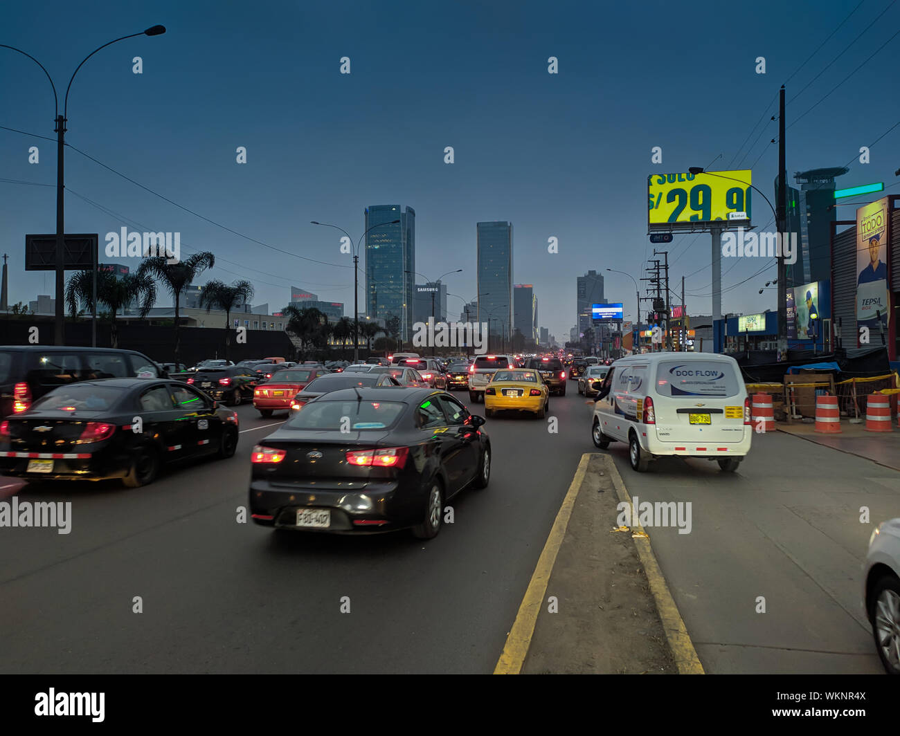 Heavy traffic on the main highway Javier Prado in the district of San ...