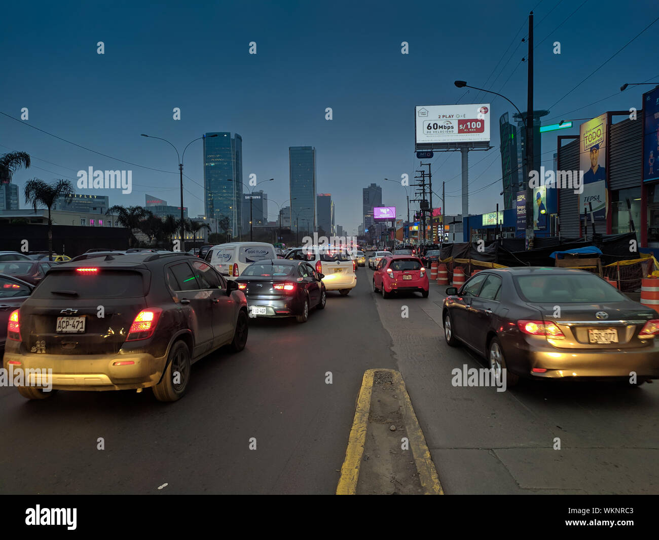Heavy traffic on the main highway Javier Prado in the district of San ...