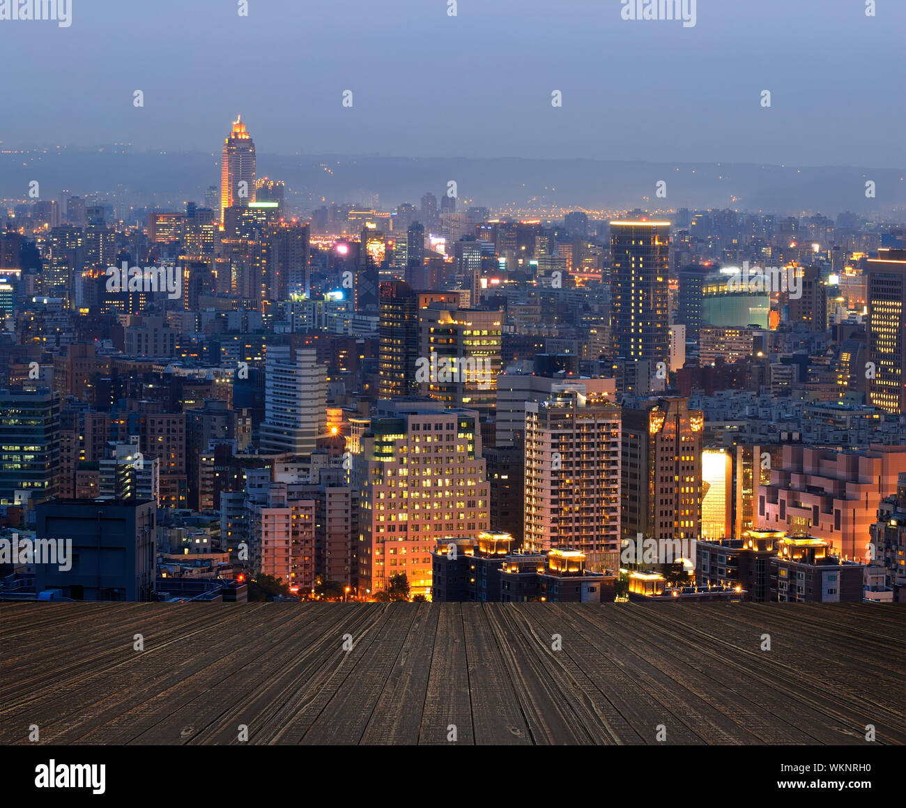 City night scene with wooden ground Stock Photo - Alamy