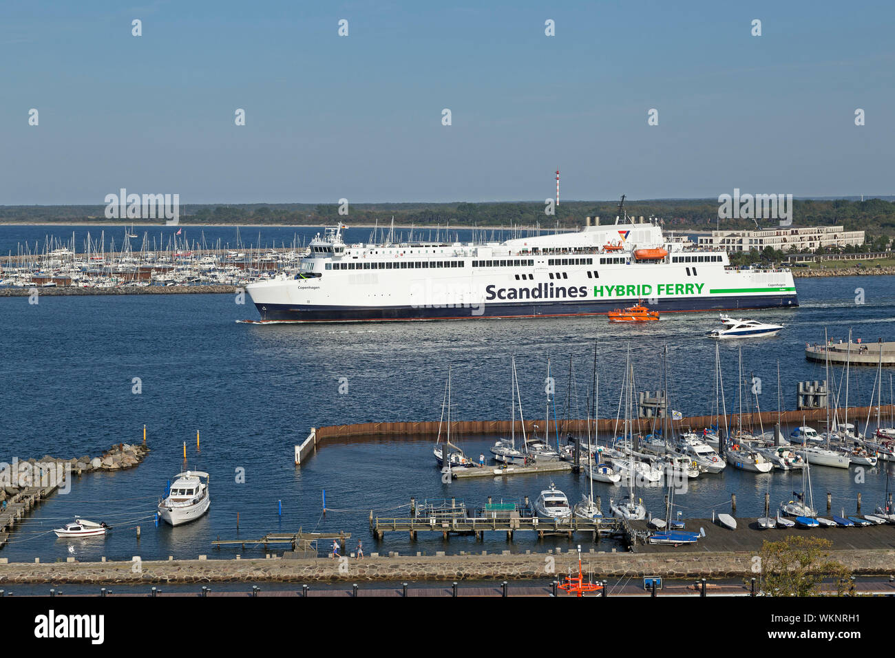 sailing hybrid ferry, Warnemünde, Rostock, Mecklenburg-West Pomerania ...