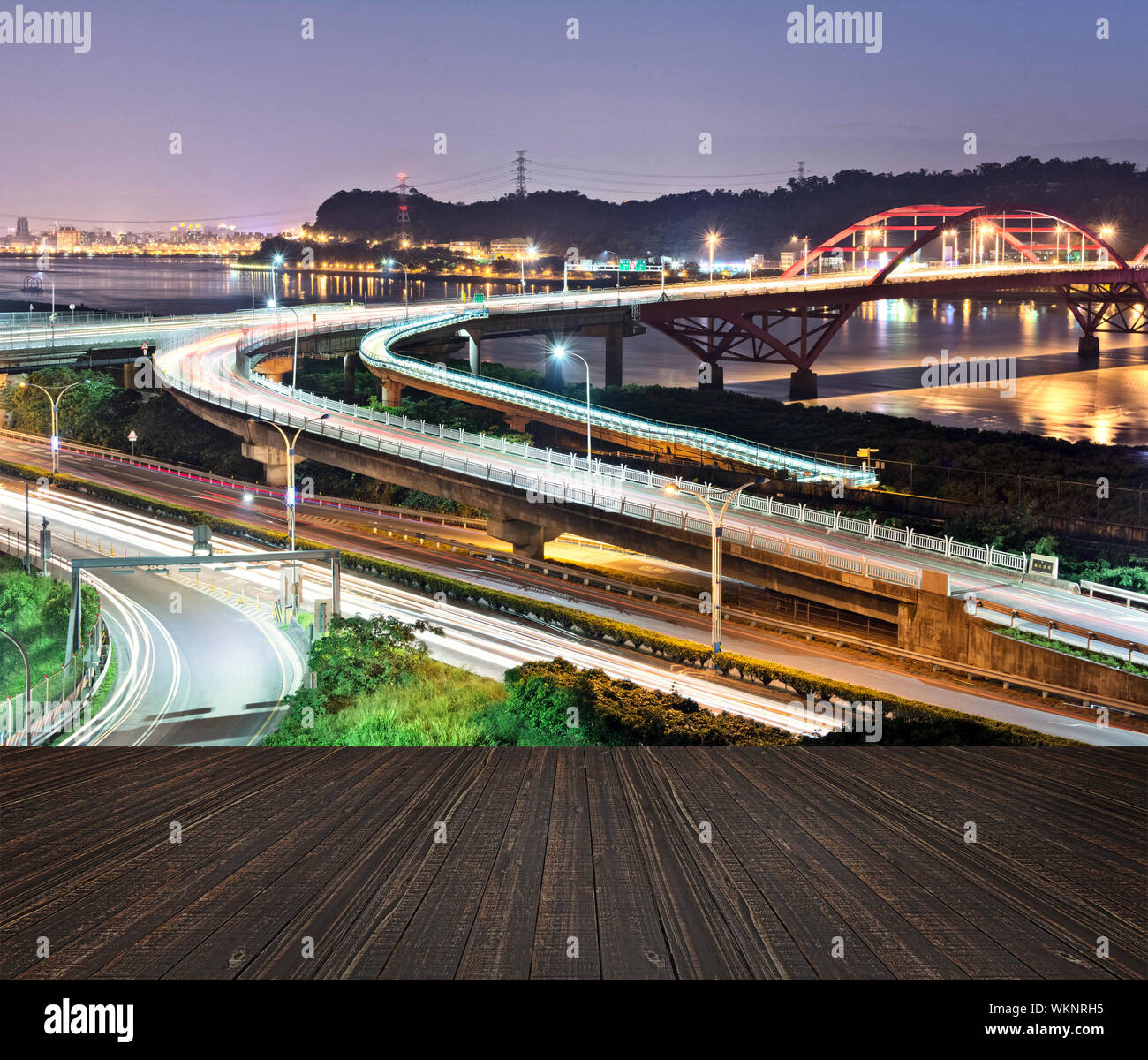 City night scene with wooden ground Stock Photo - Alamy