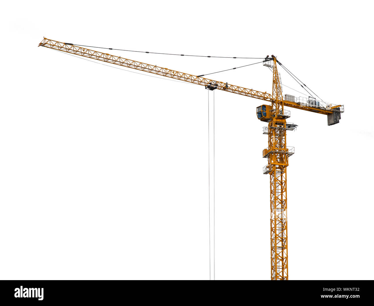 Yellow hoisting crane isolate on white background Stock Photo - Alamy
