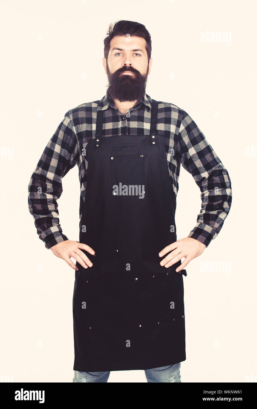 Barbershop staff. Beard grooming salon. Well groomed macho barber ...