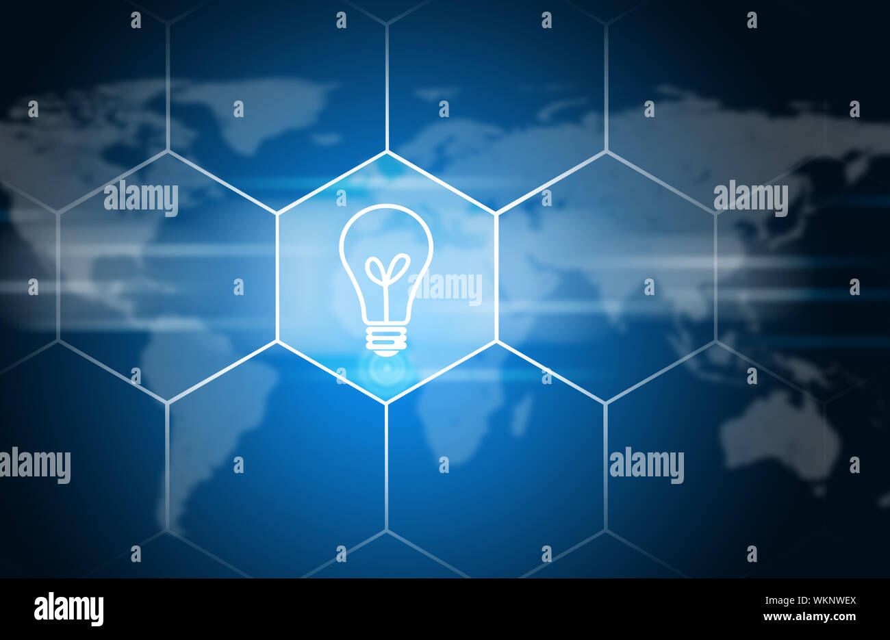 Light bulb icon. Technology concept. World map as backdrop Stock Photo ...