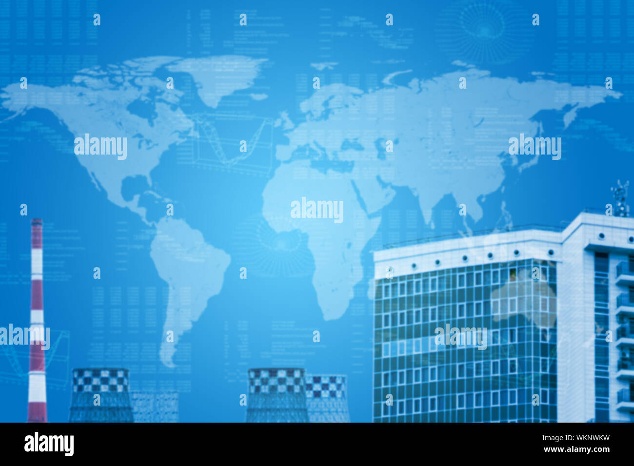 World map with graphs. Building as backdrop Stock Photo - Alamy