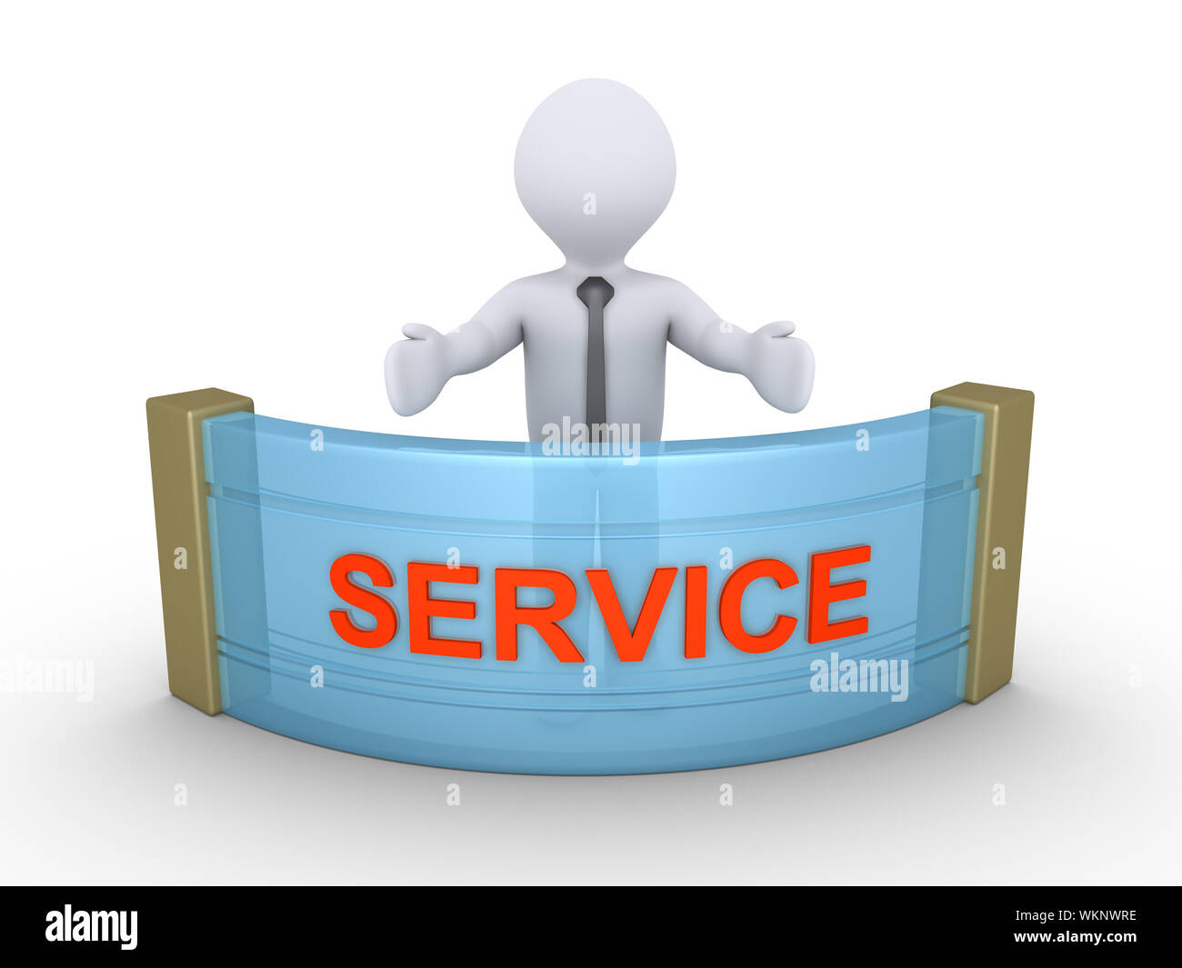 3d businessman behind a counter with SERVICE word on it Stock Photo - Alamy