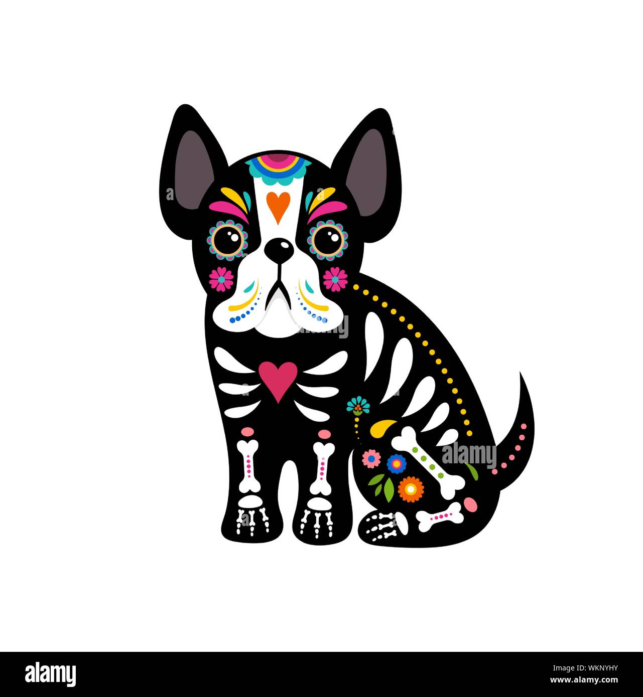 Day of the dead, Dia de los moertos, dogs skull and skeleton decorated ...