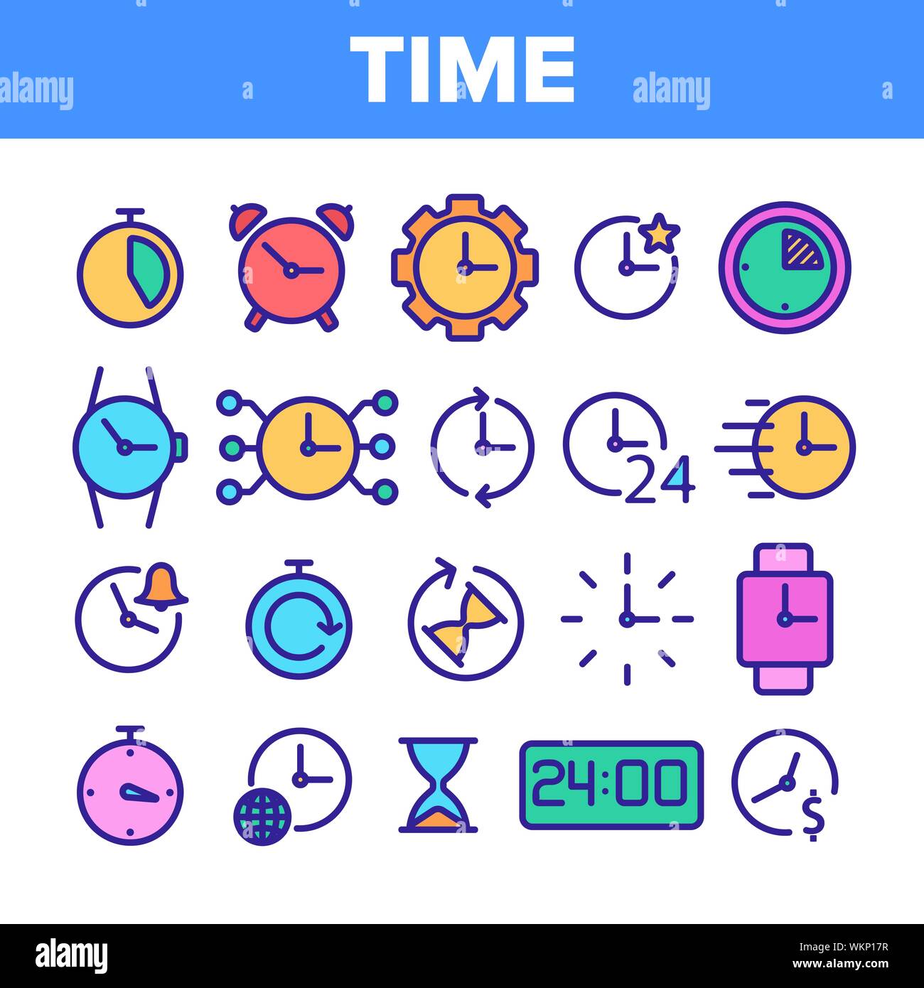 Different Time Clock Collection Vector Icons Set Stock Vector Image ...