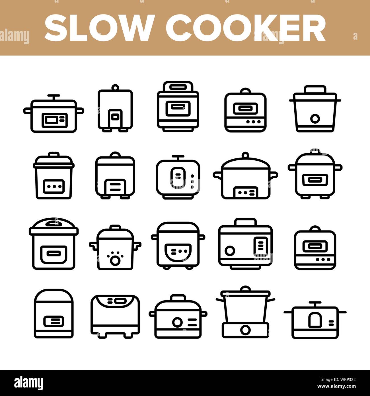 Slow Cooker Elements Collection Vector Icons Set Stock Vector Image ...