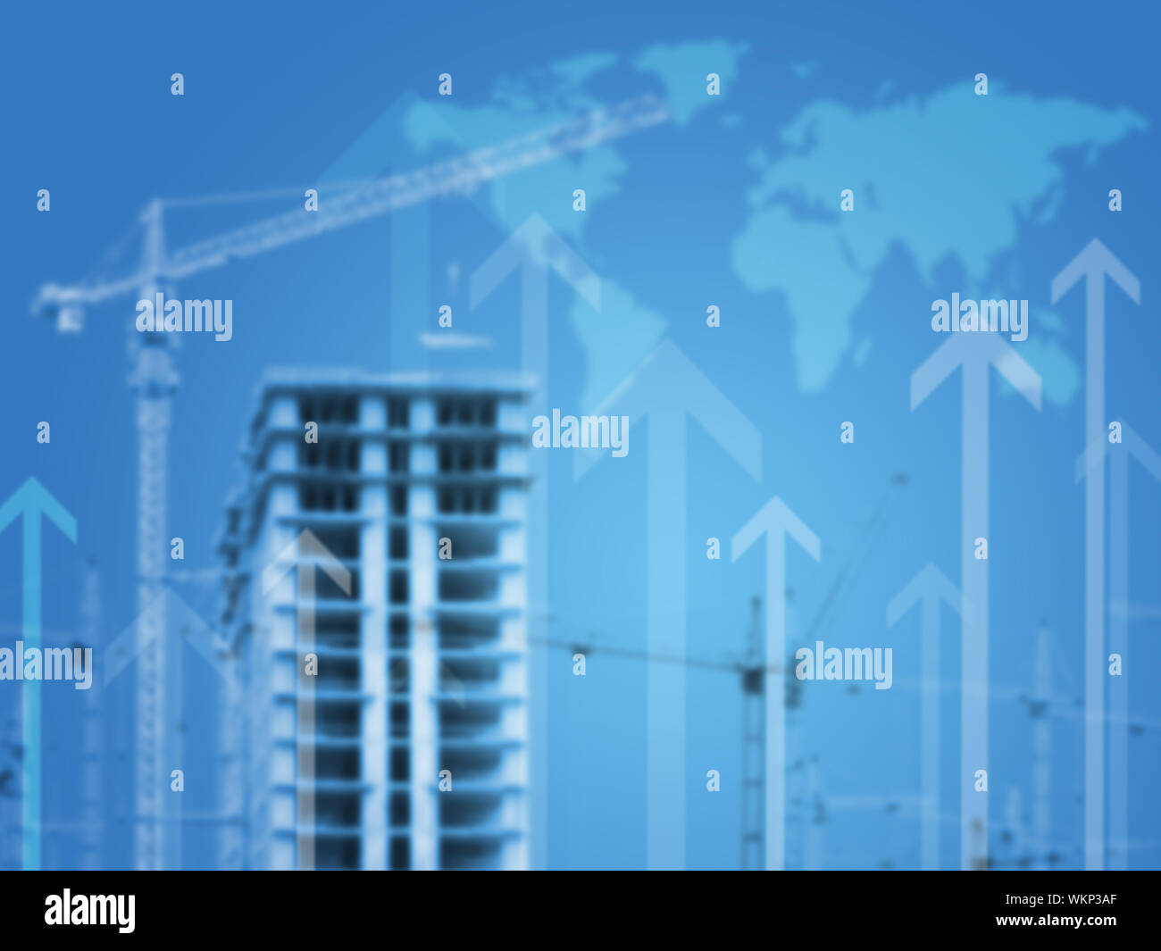 Construction site with crane and building on world map background Stock ...