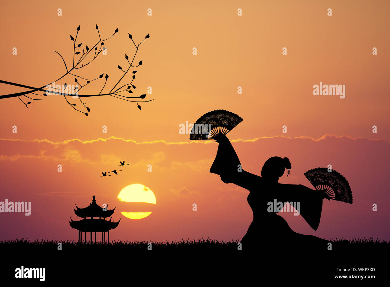 Japanese dance at sunset Stock Photo - Alamy