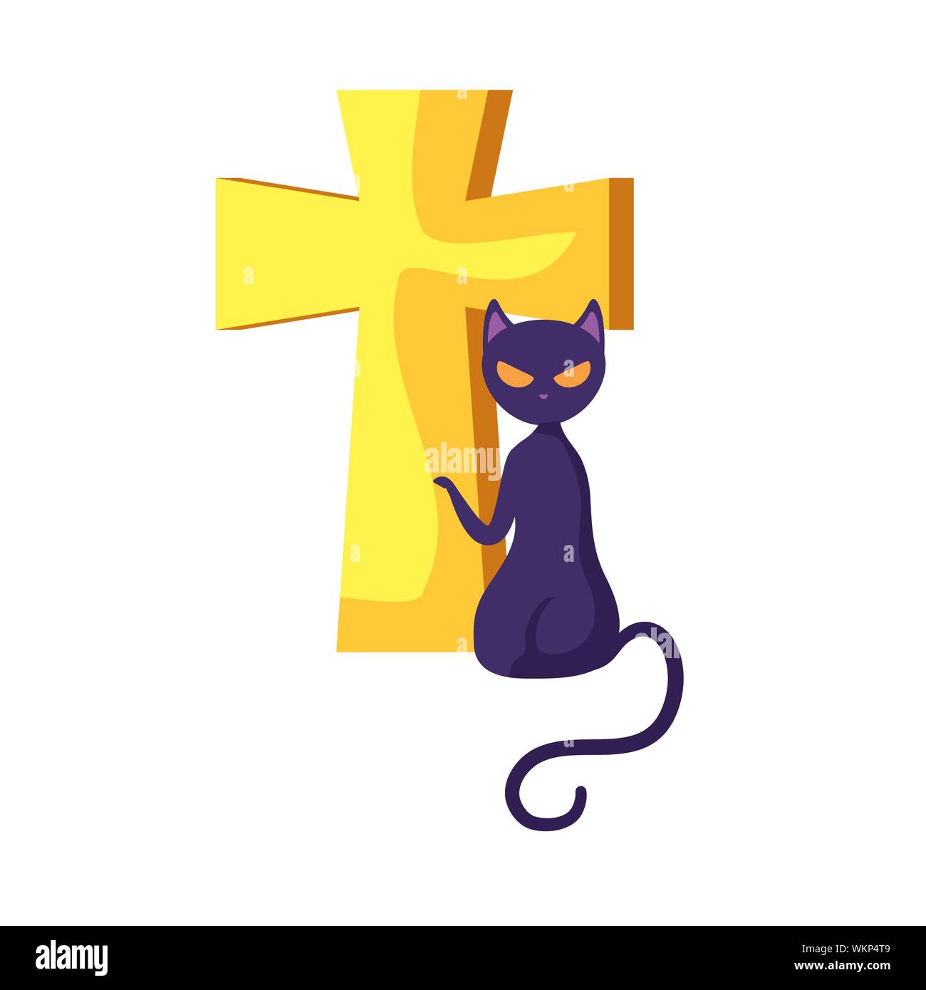 cat feline animal of halloween with cross vector illustration design ...